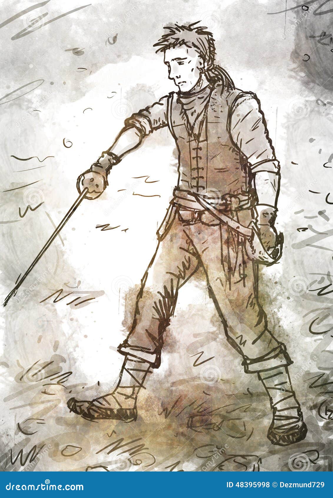 A Swordsman Armed With An Old Fashioned Shield And Sword. He Is ...