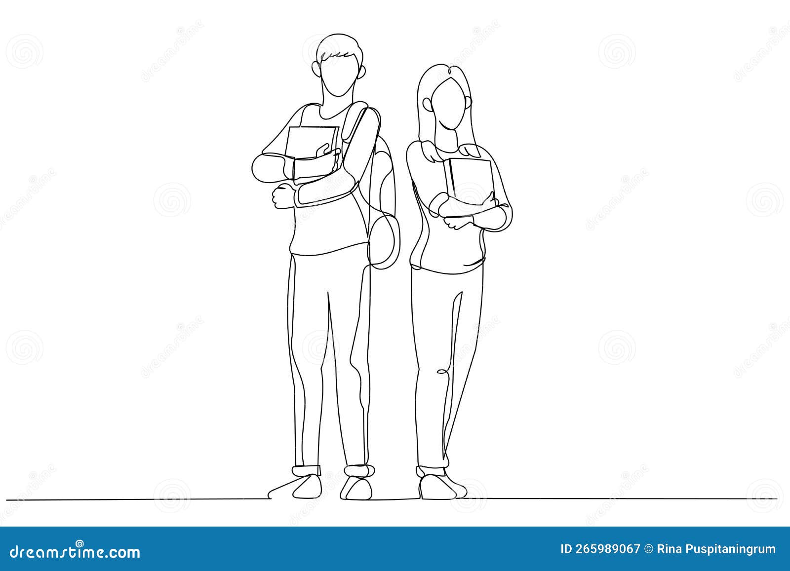 Drawing of Young Students Couple Standing and Posing in Front of Campus ...