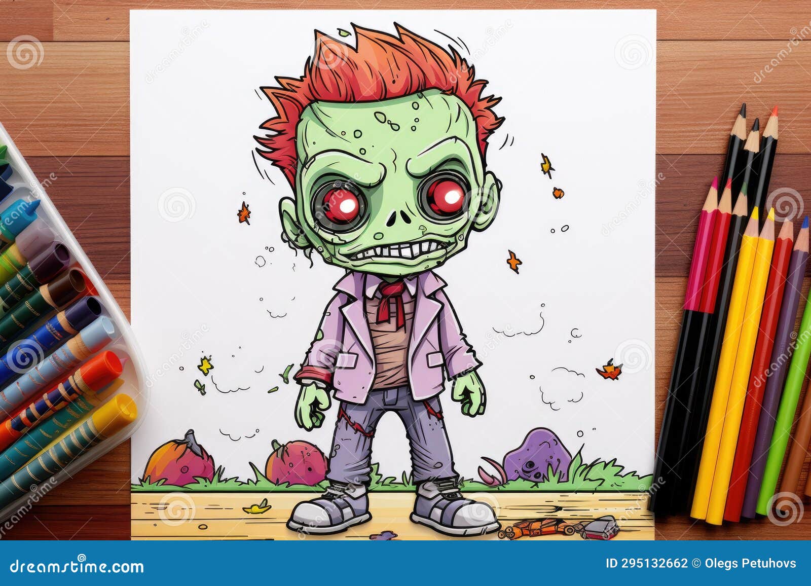 A Drawing of a Zombie with Red Eyes and Red Hair. Generative Ai Stock ...