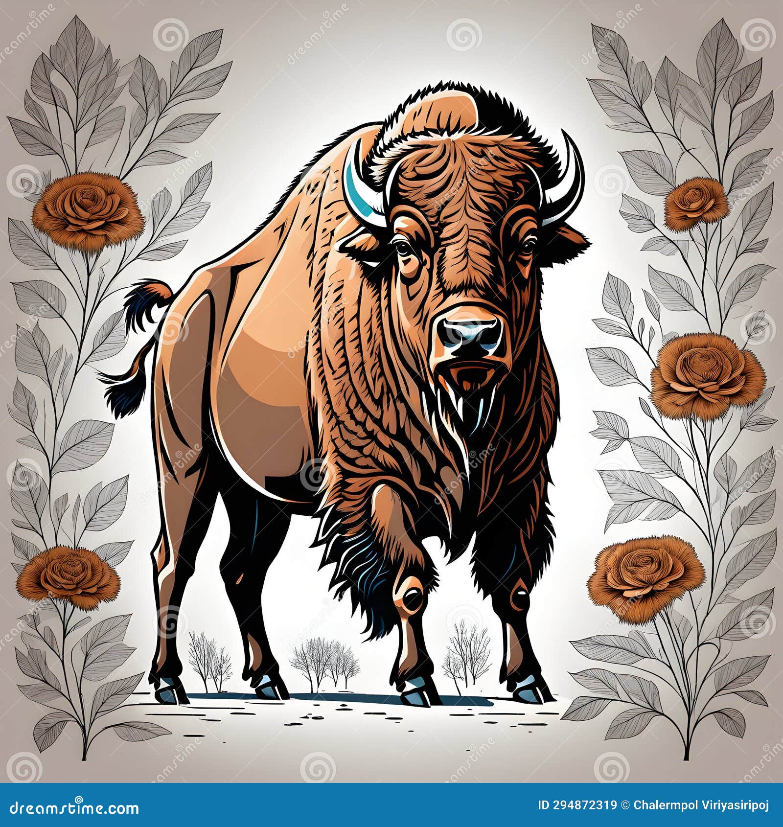 Drawings about a Bison with a Beautiful Appearance Arranged. Stock ...