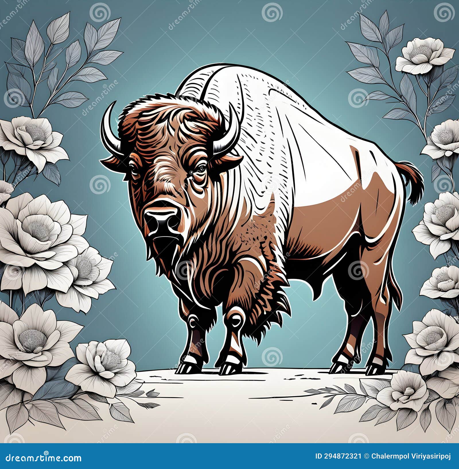 Drawings about a Bison with a Beautiful Appearance Arranged. Stock ...