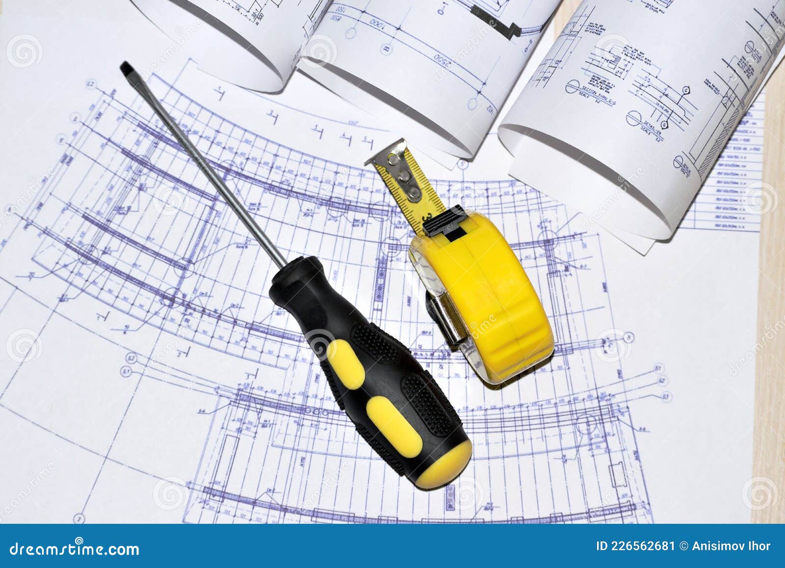 Drawings and Blueprints with Tool are Laid Out Throughout the Frame ...