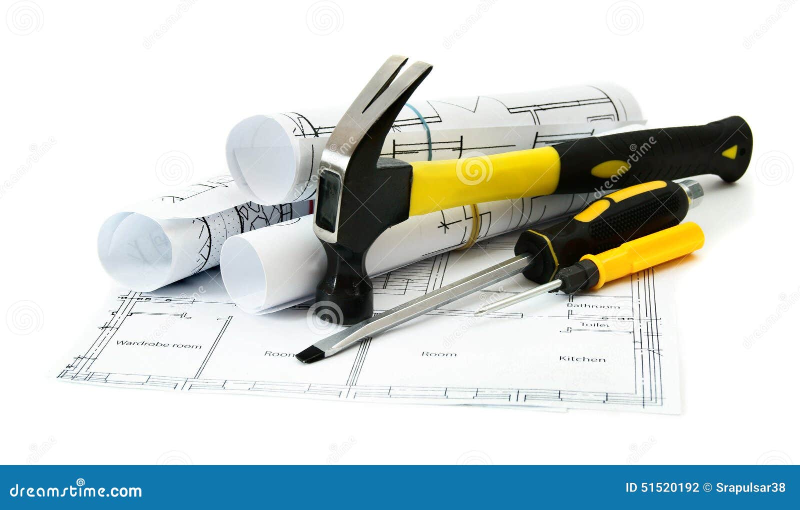 Drawings for Building House and Working Tools Stock Photo - Image of ...