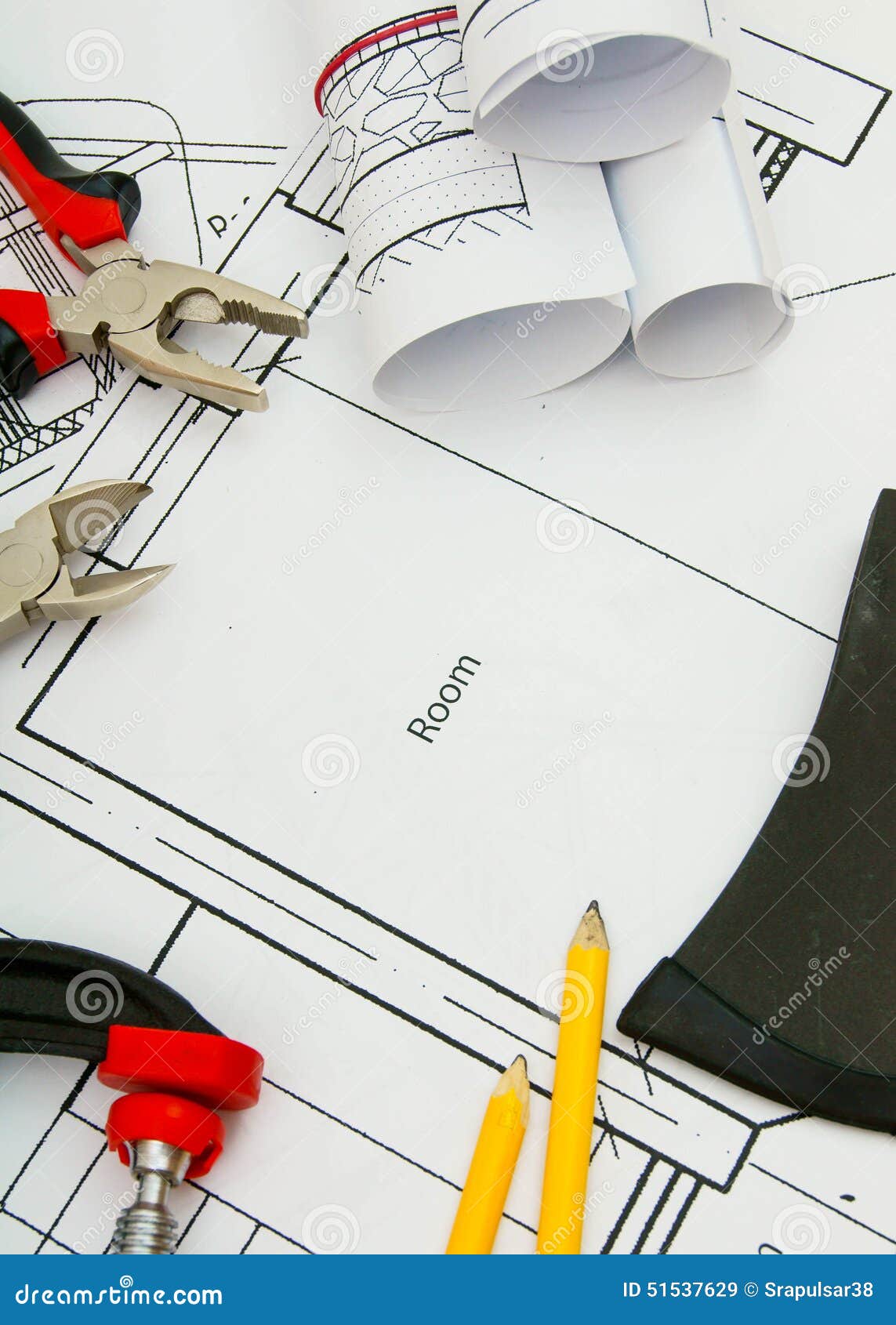Drawings for Building House and Working Tools Stock Image - Image of ...