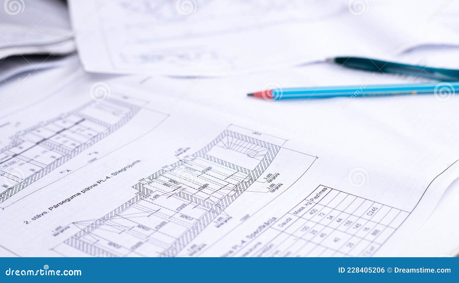 Drawings of a Construction Engineer on a Sheet of Paper Stock Photo ...