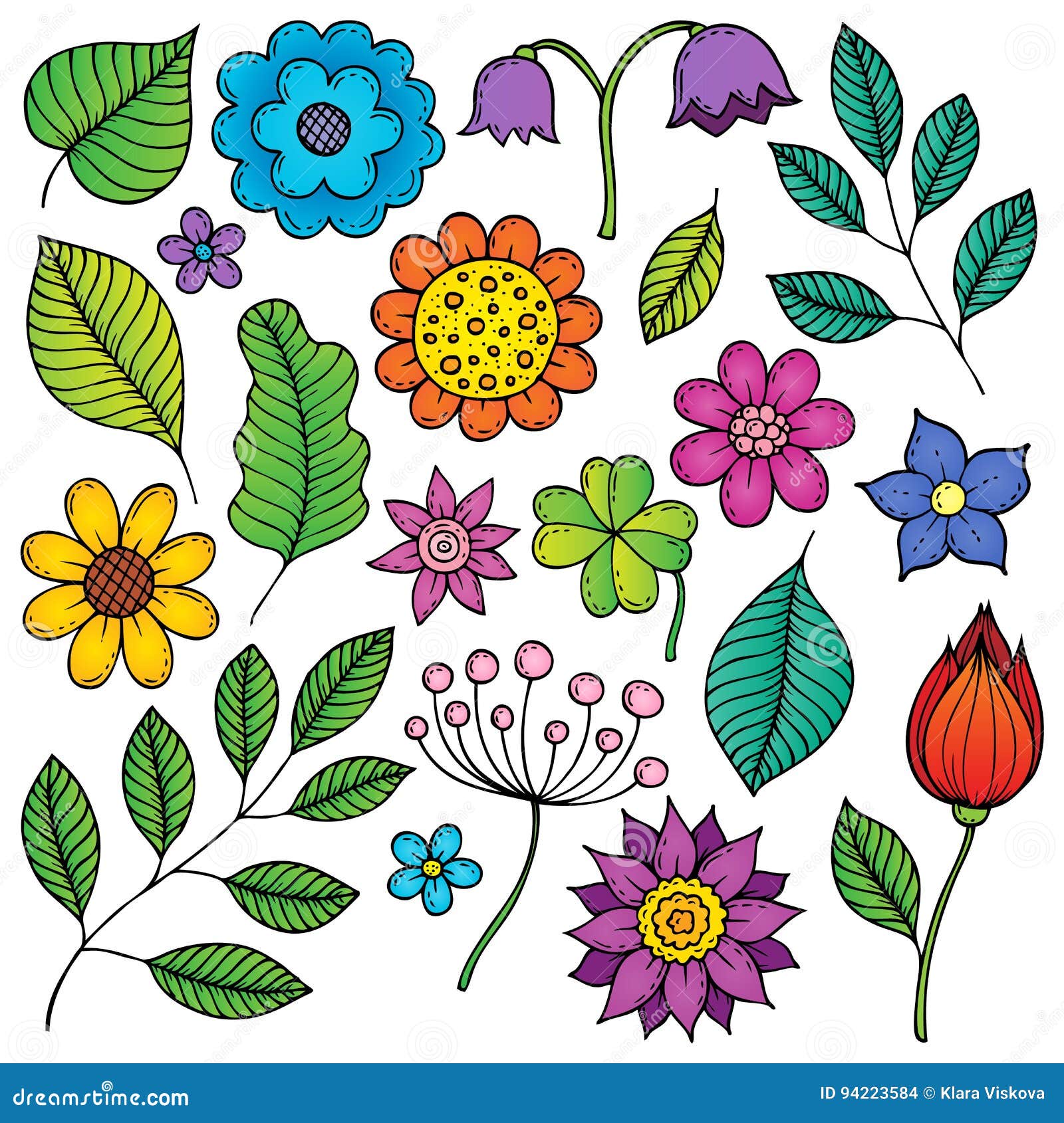 Drawings of Flowers and Leaves Theme 2 Stock Vector - Illustration of ...