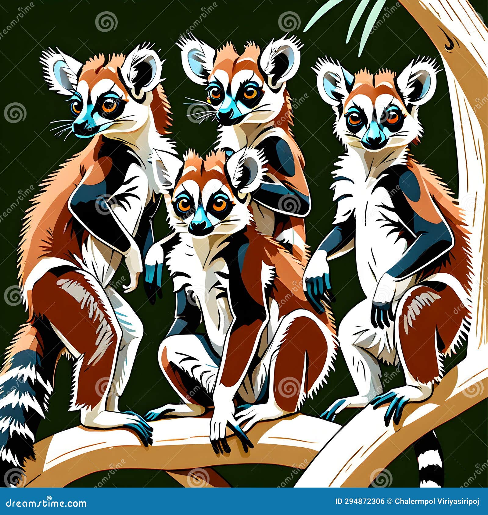 Drawings About A Group Of Playful Lemurs In Madagascar A Beautif. Stock ...