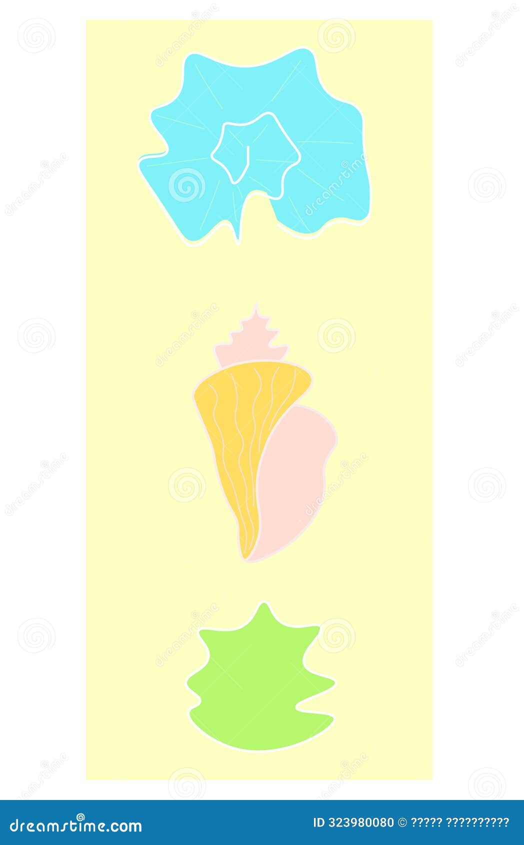 Drawings of Illustrations of Sea Shells in Pastel Shades on a Light ...