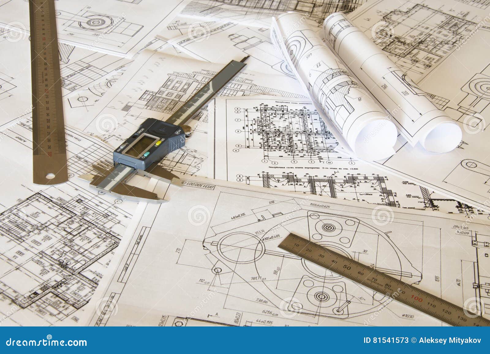 Drawings and Measuring Tools Stock Image - Image of measurement ...