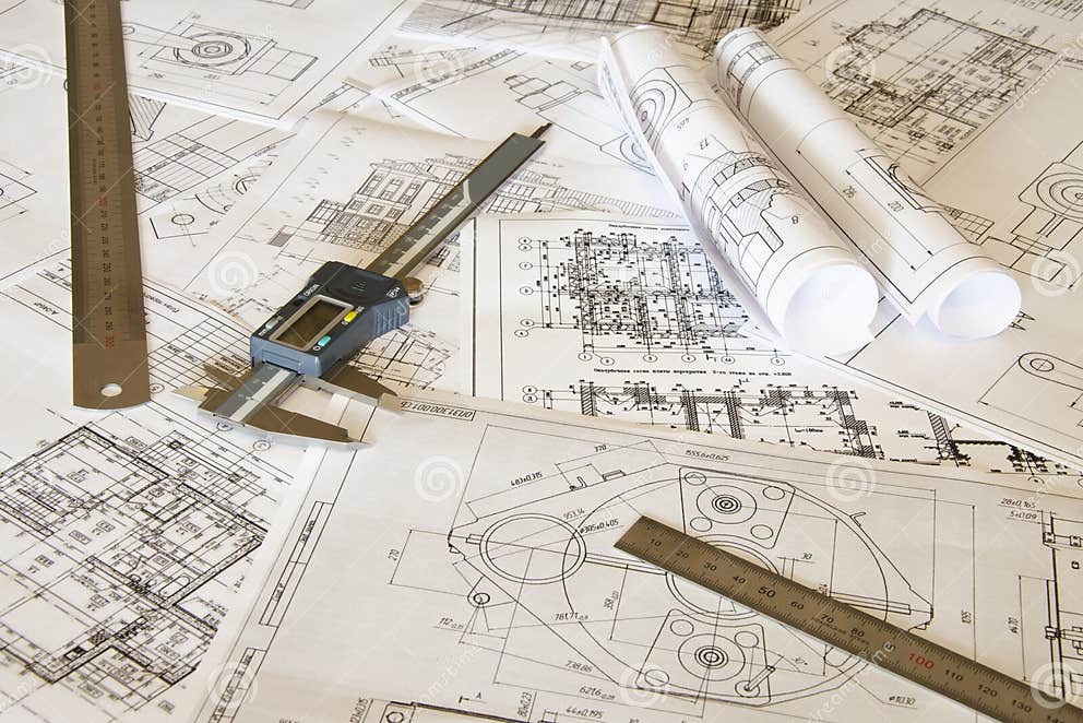 Drawings and Measuring Tools Stock Image - Image of measurement ...