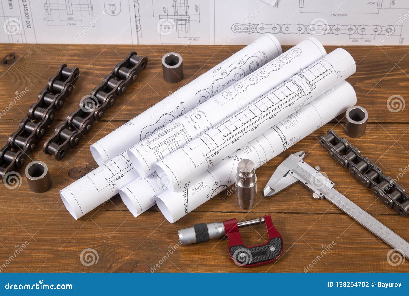 Drawings, Measuring Tools and Details of Chains on the Table Stock ...