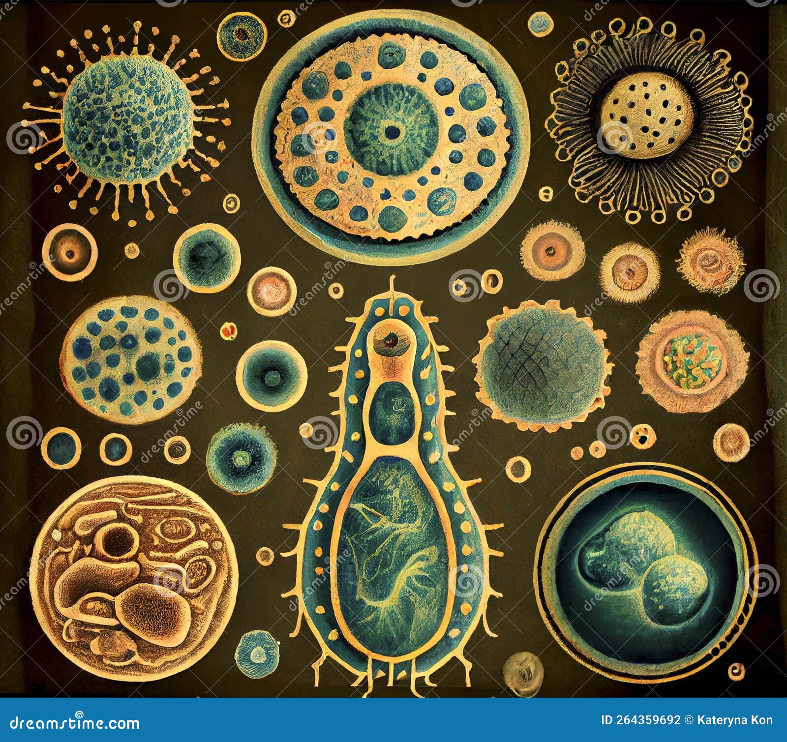Drawings of Microbes in Antique Book with Annotations on an Abstract ...