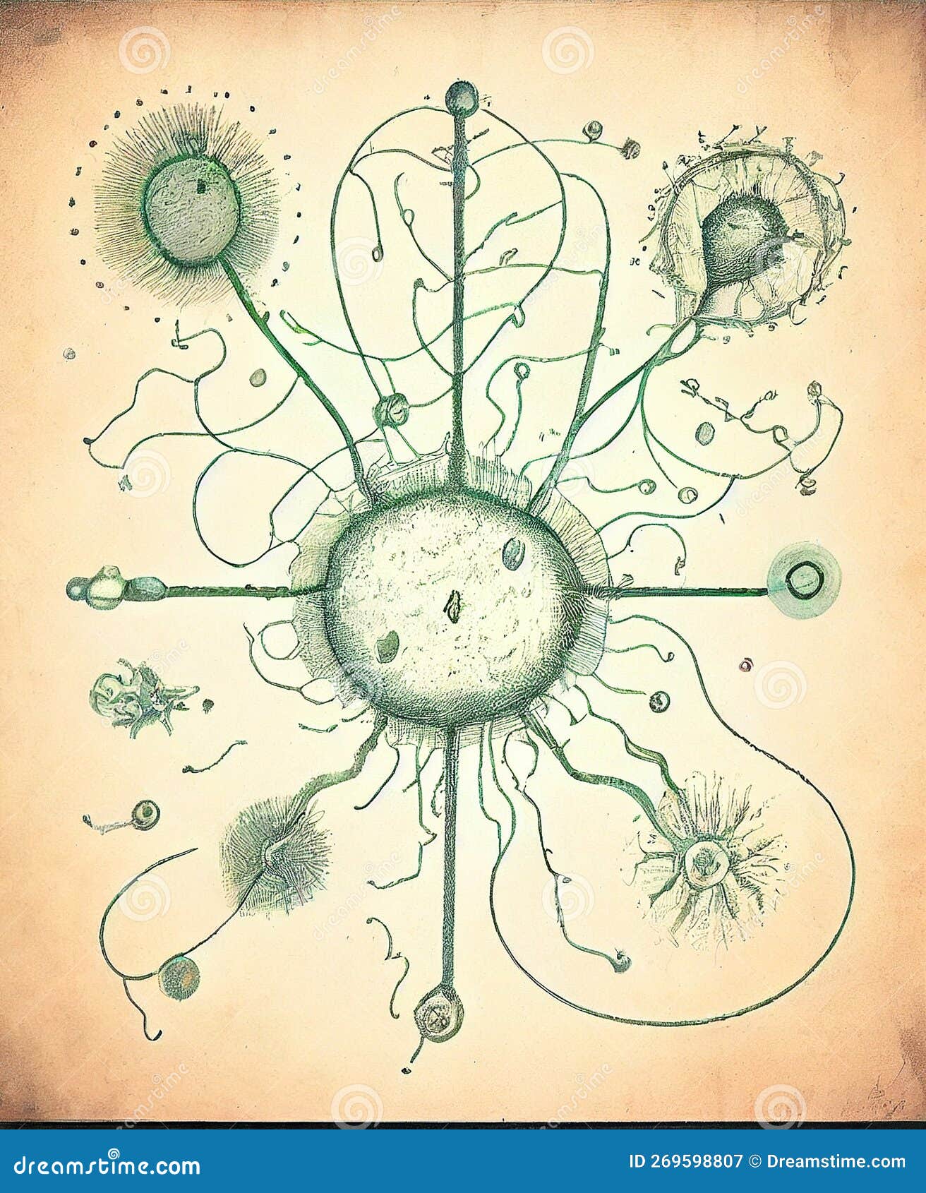 Drawings of Microbes in Antique Book with Annotations, Generative Ai ...