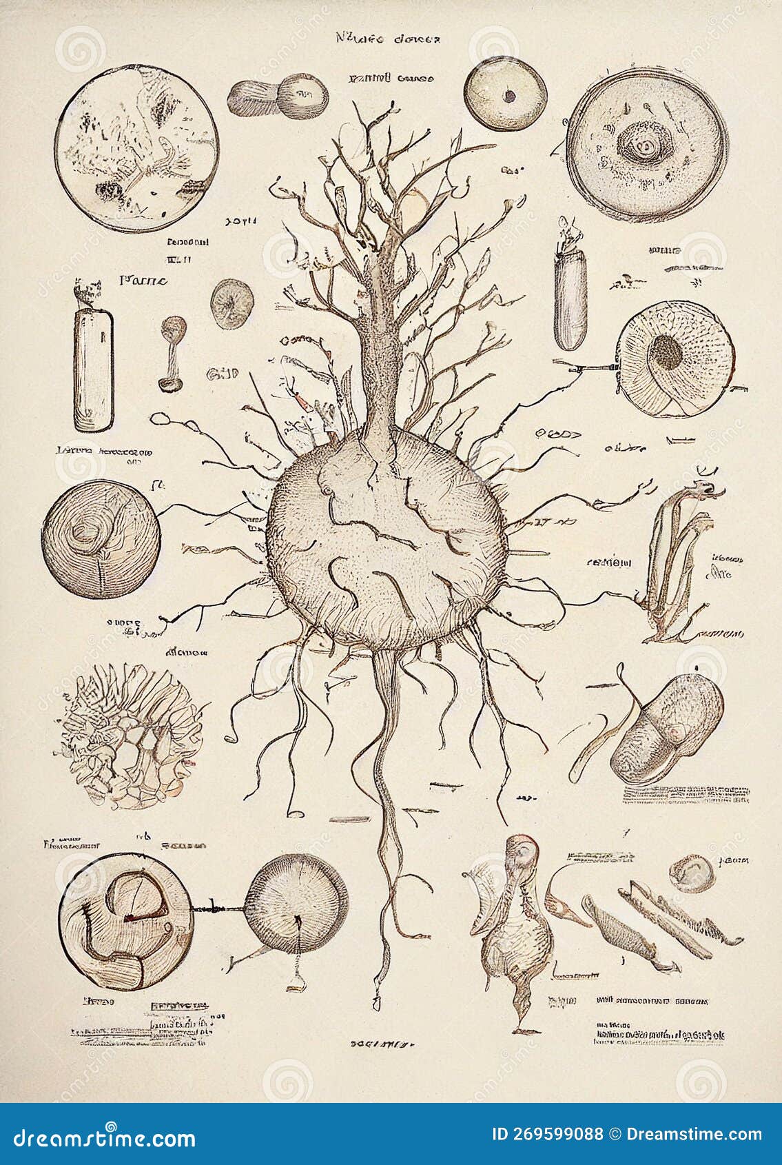 Drawings of Microbes in Antique Book with Annotations, Generative Ai ...
