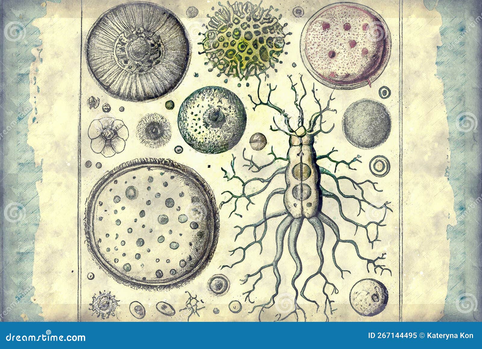 Drawings of Microbes in Antique Book, Illustration Stock Illustration ...