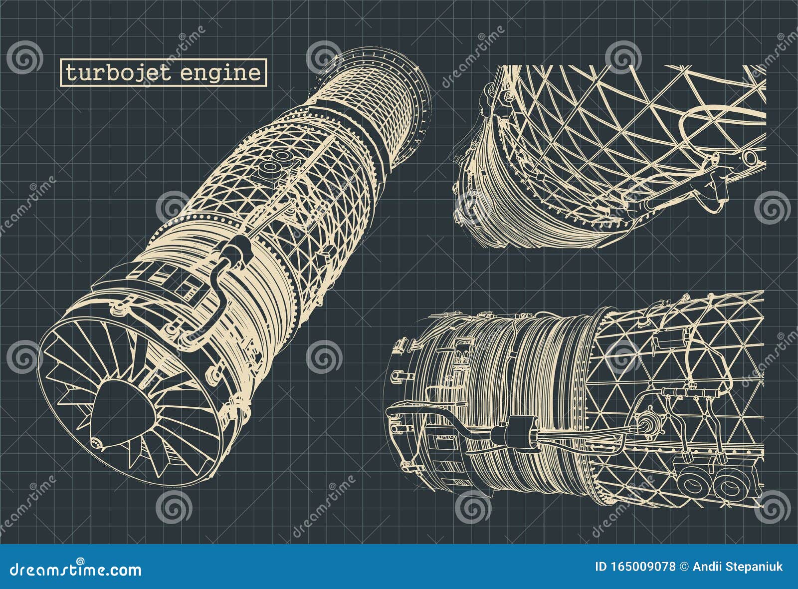 Drawings of a Powerful Turbojet Engine Stock Vector - Illustration of ...
