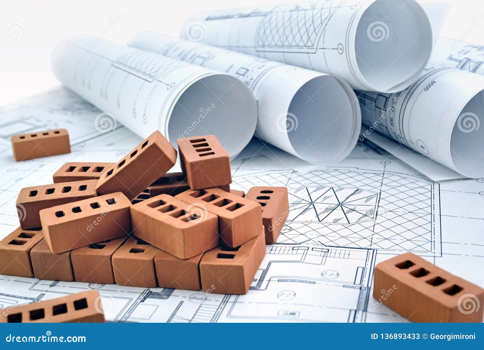 Drawings of the Project and the Bricks Stock Image - Image of brickwork ...