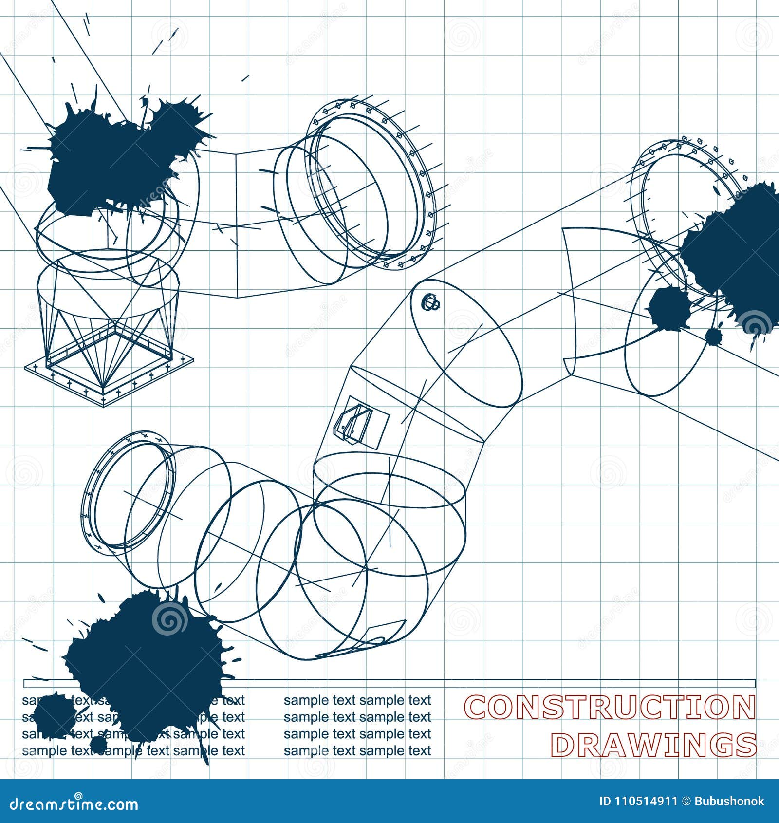 Technical Illustration. Draft. Ink. Blots Stock Vector - Illustration ...