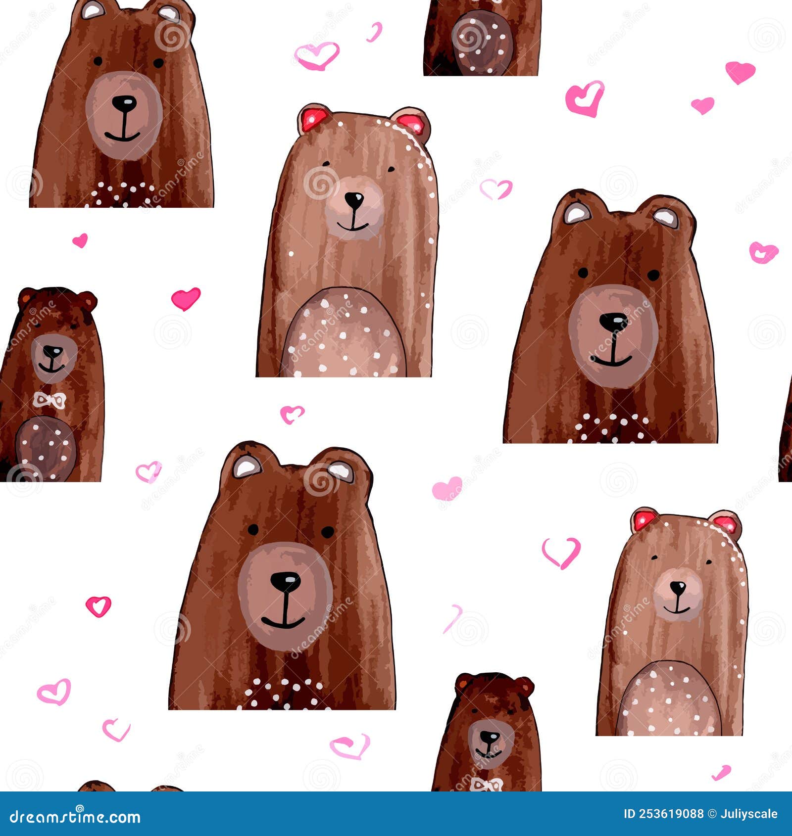 Drawn Bears, Seamless Pattern. Watercolor Stock Vector - Illustration ...