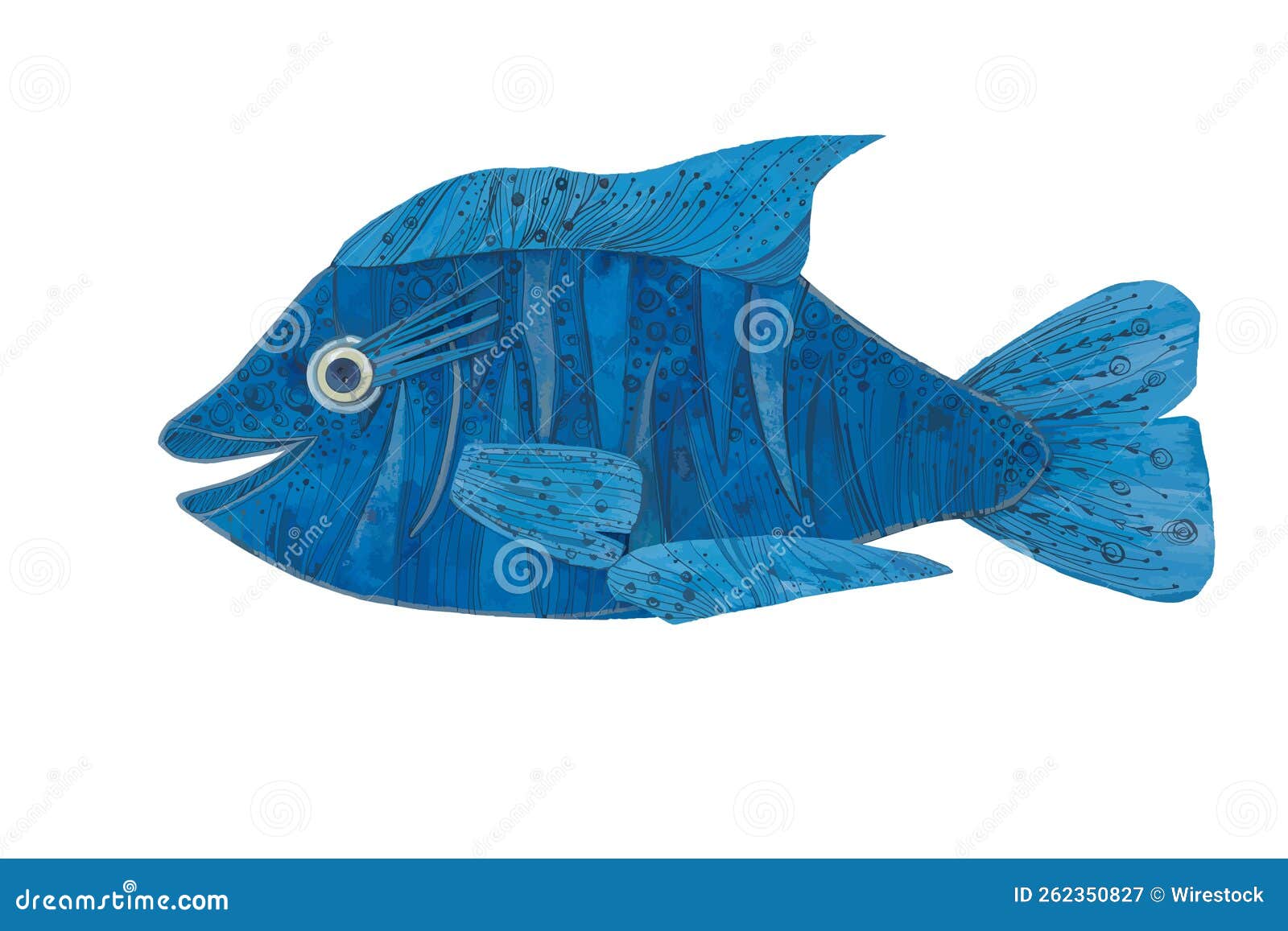 Drawn Blue Fish on a White Background Stock Image - Image of cute ...