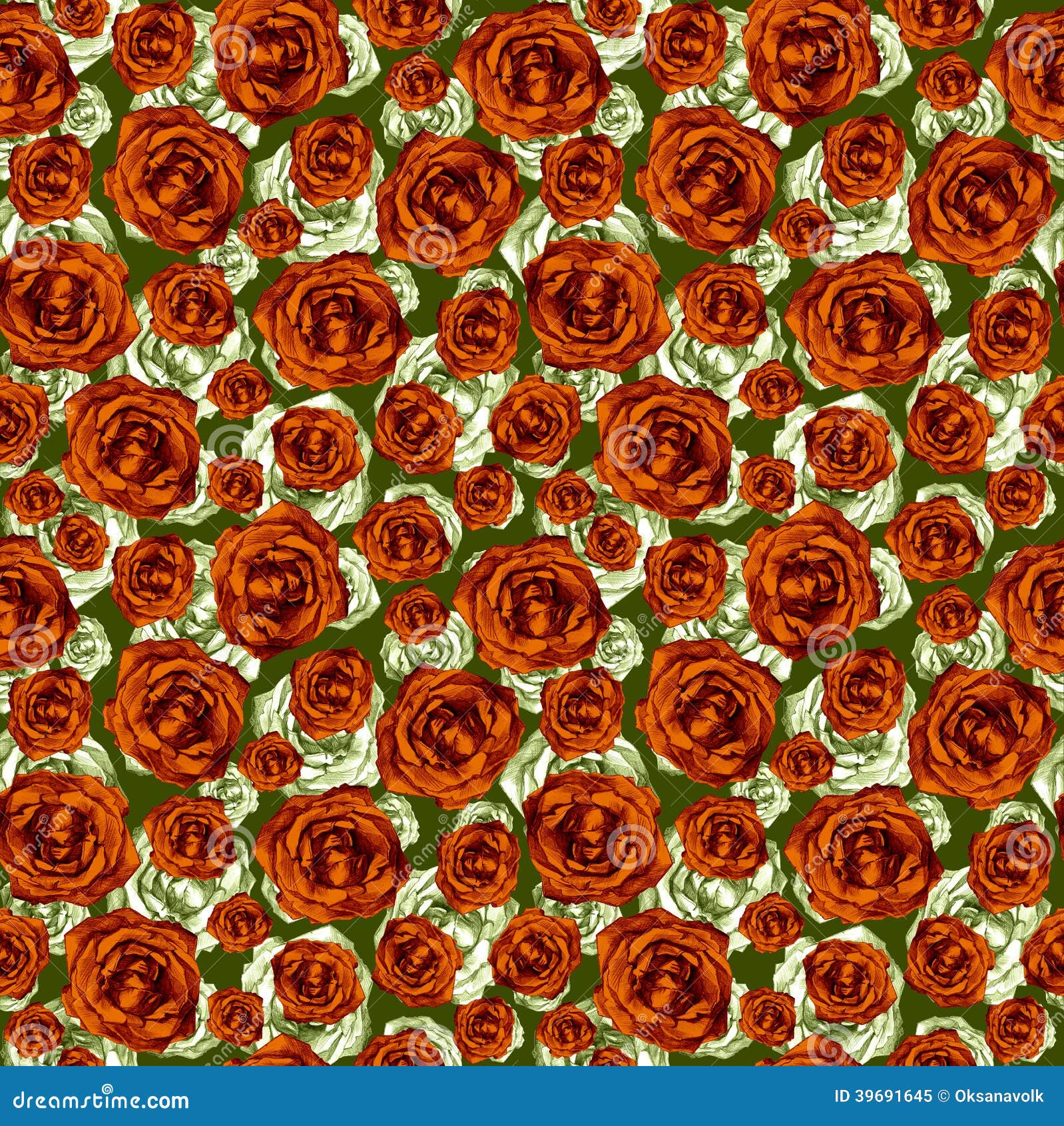 Drawn Brown Roses on Green Beautiful Seamless Pattern Stock ...