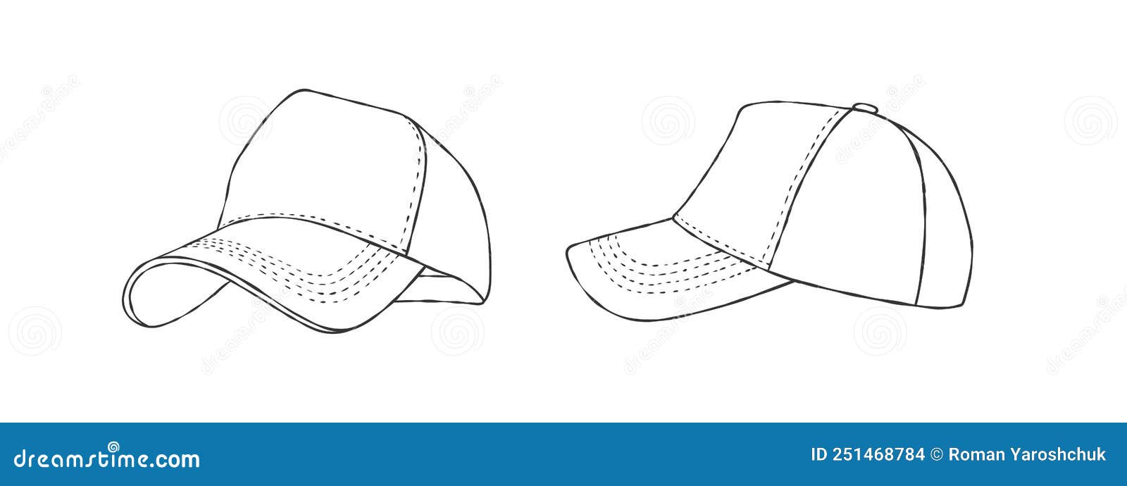 Drawn Cap. Baseball Cap Front and Side View. Drawing Style Images Stock ...