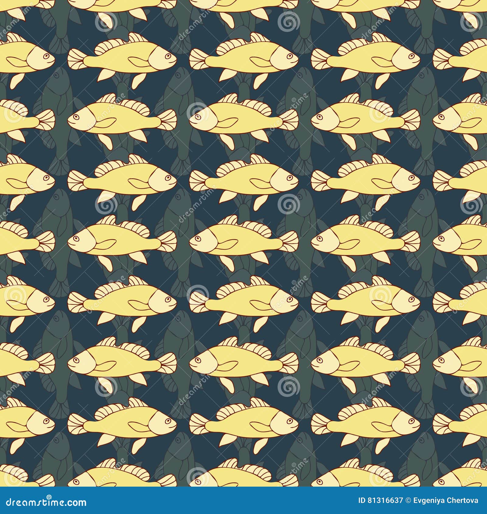 Drawn Cartoon Fish Seamless Pattern, Nautical Vector Background ...