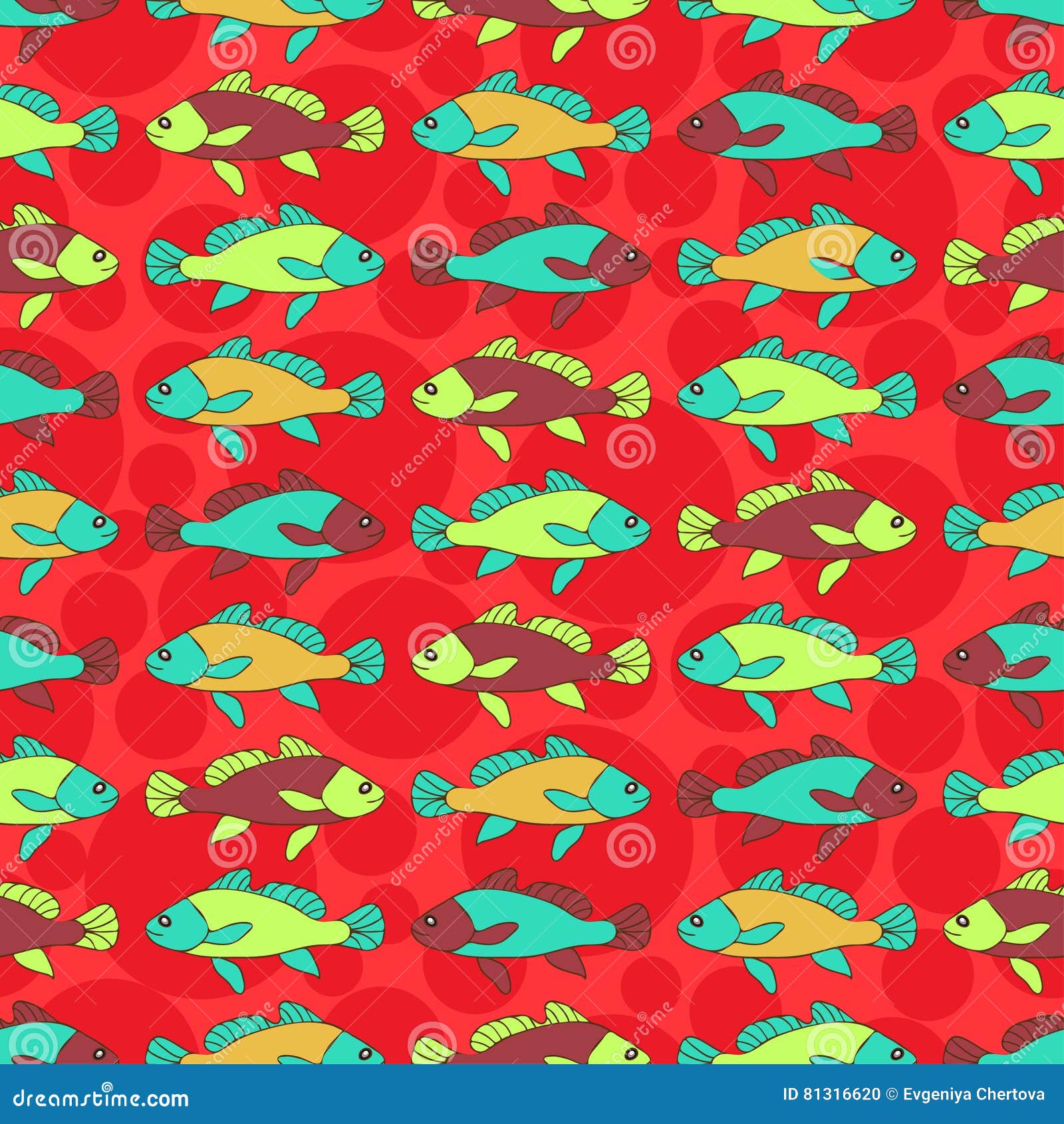 Drawn Cartoon Fish Seamless Pattern, Vintage Abstract Vector Background ...