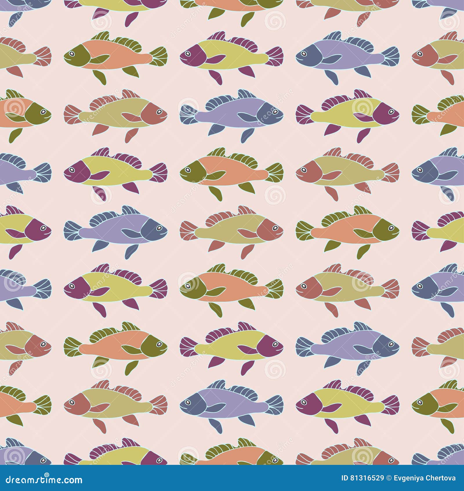 Drawn Cartoon Fish Seamless Pattern, Vintage Abstract Vector Background ...