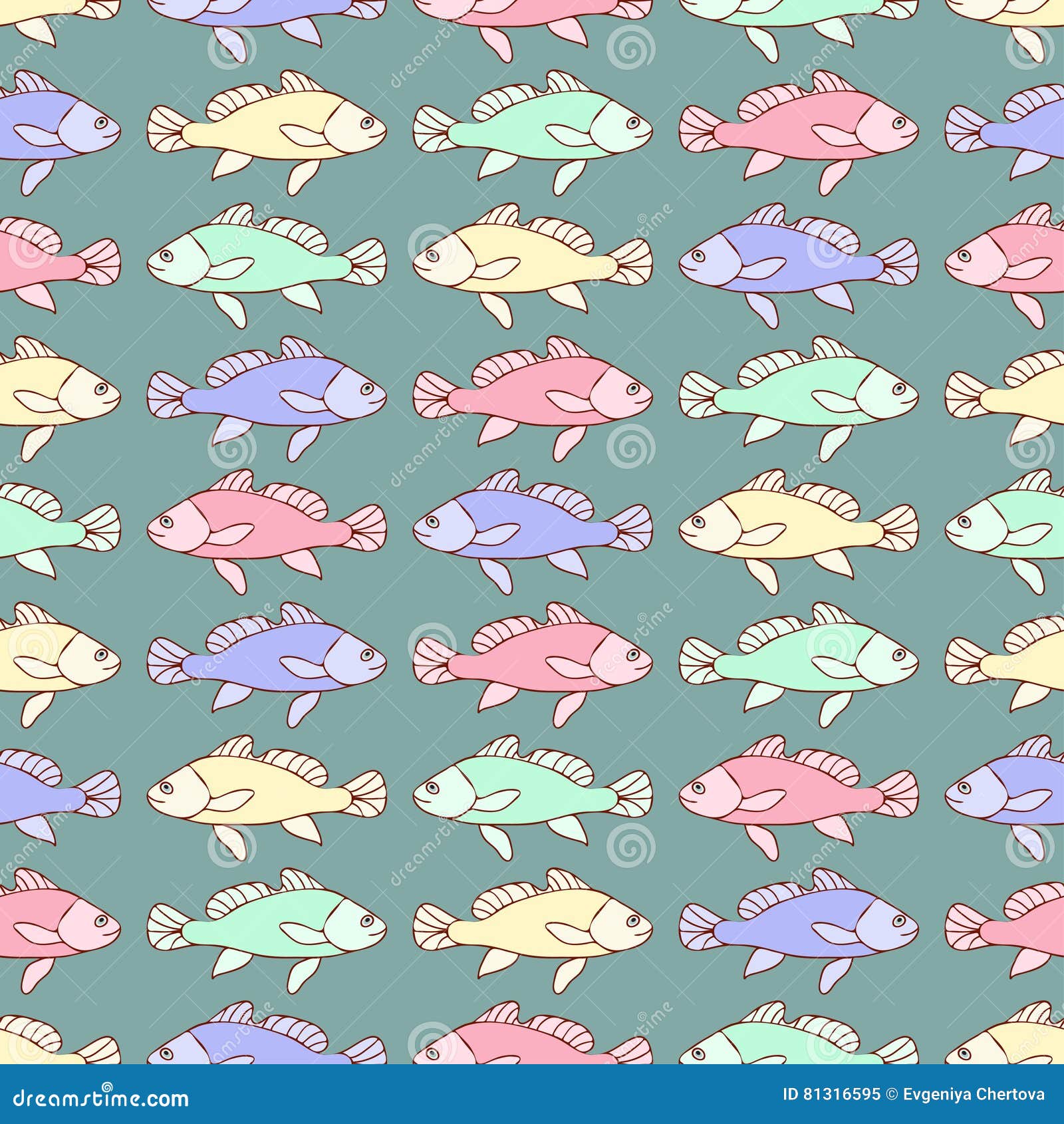 Drawn Cartoon Fish Seamless Pattern, Vintage Abstract Vector Background ...
