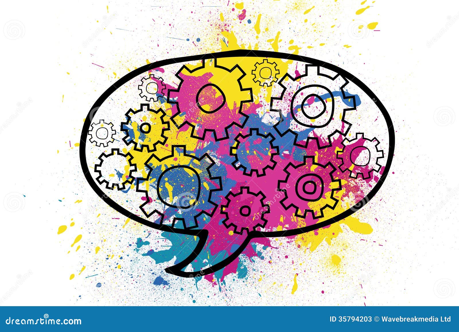 Drawn cogs over splashes stock illustration. Illustration of technology ...