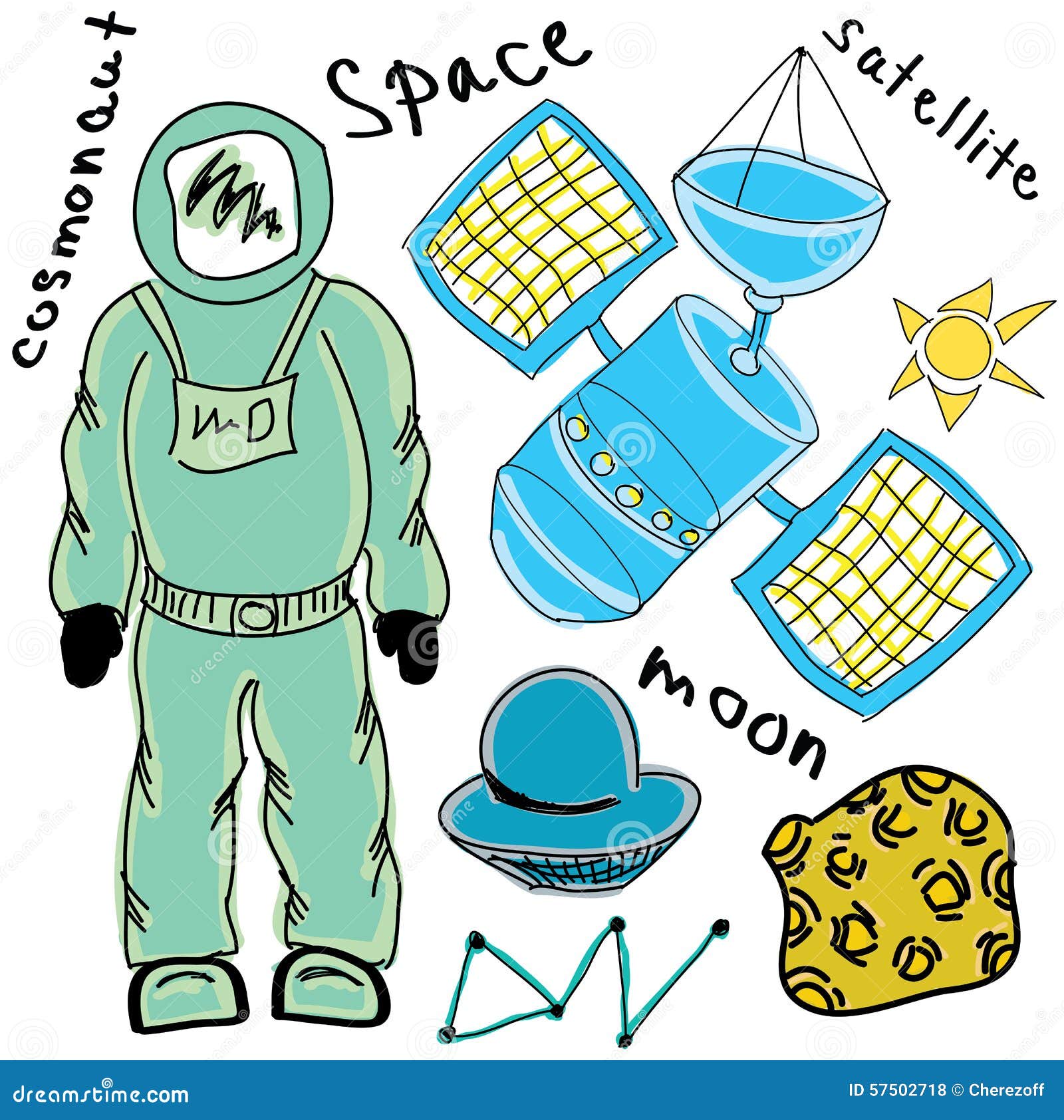 Drawn colored cosmonaut stock vector. Illustration of space - 57502718