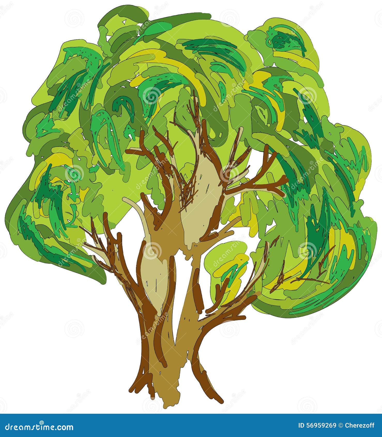 Drawn Colored Green Tree on White. Vector Stock Vector - Illustration ...