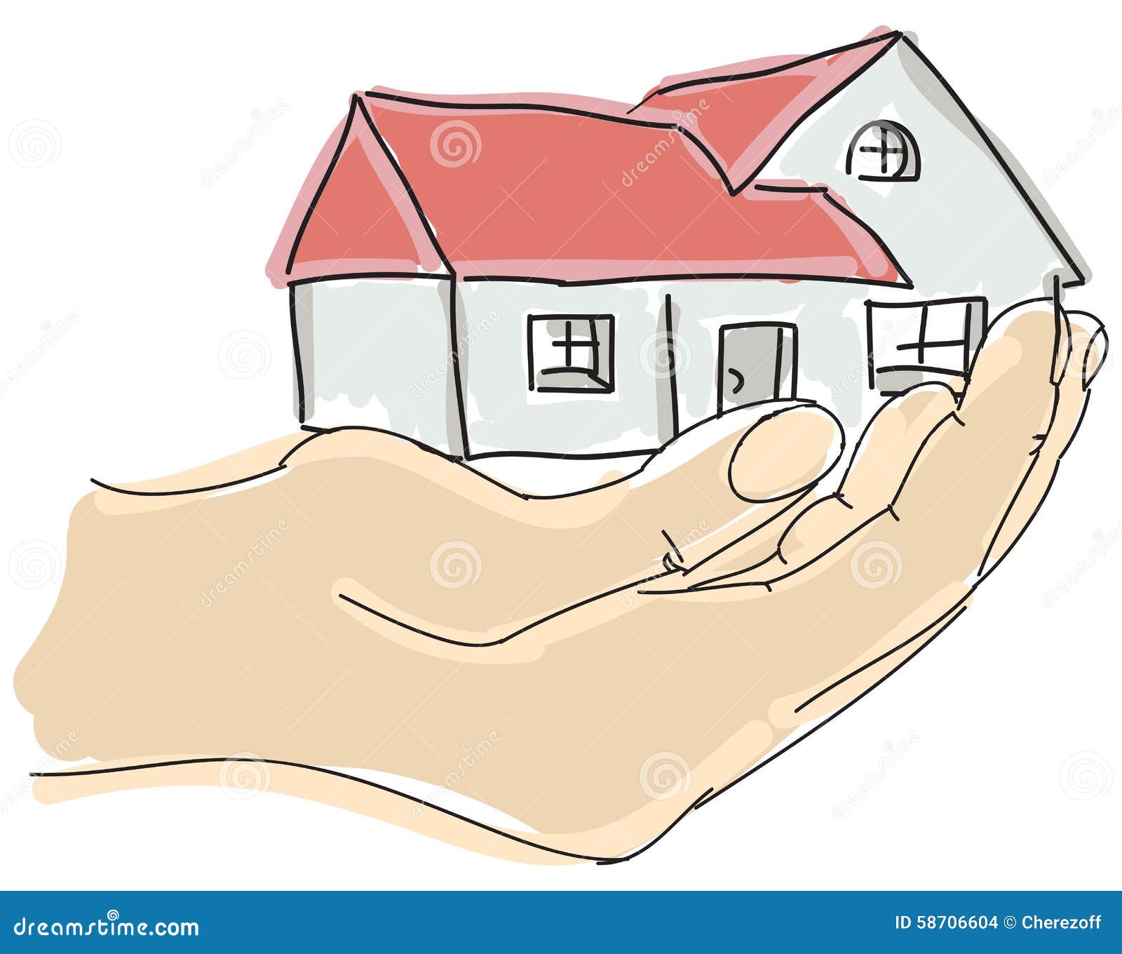 Drawn Humans Hand Holding House With Green Roof Cartoon Vector ...