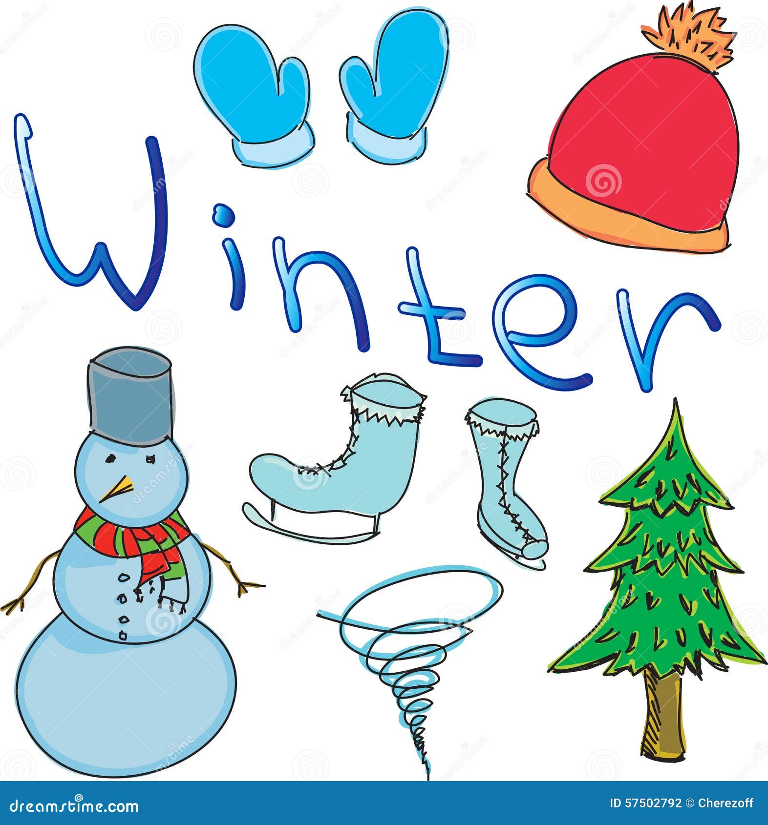 Drawn Colored Snowman with Word Winter Stock Vector - Illustration of ...