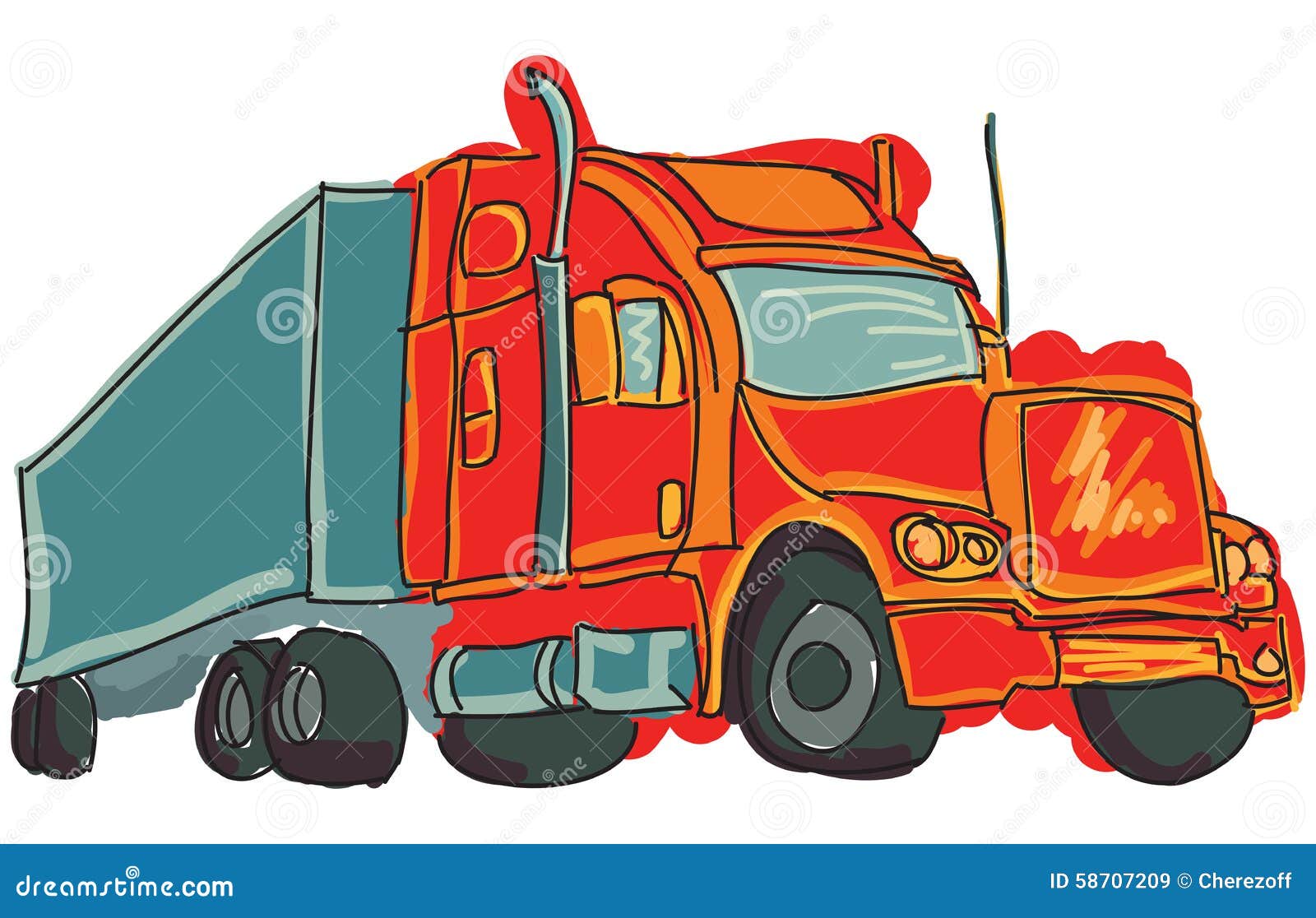 Drawn colored truck stock vector. Illustration of lorry - 58707209