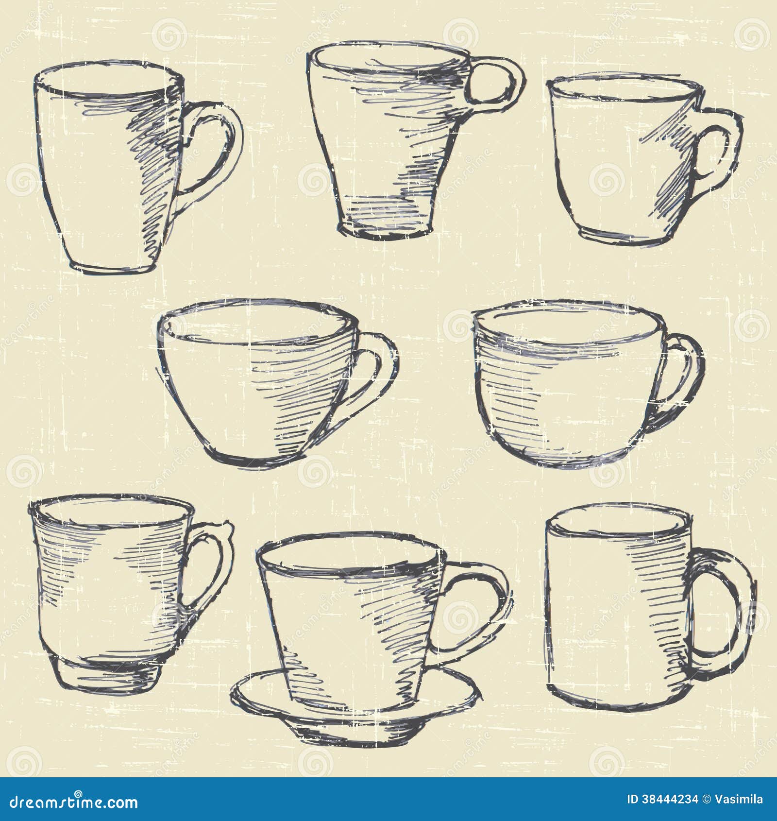 Drawn cups stock vector. Illustration of hand, collection - 38444234