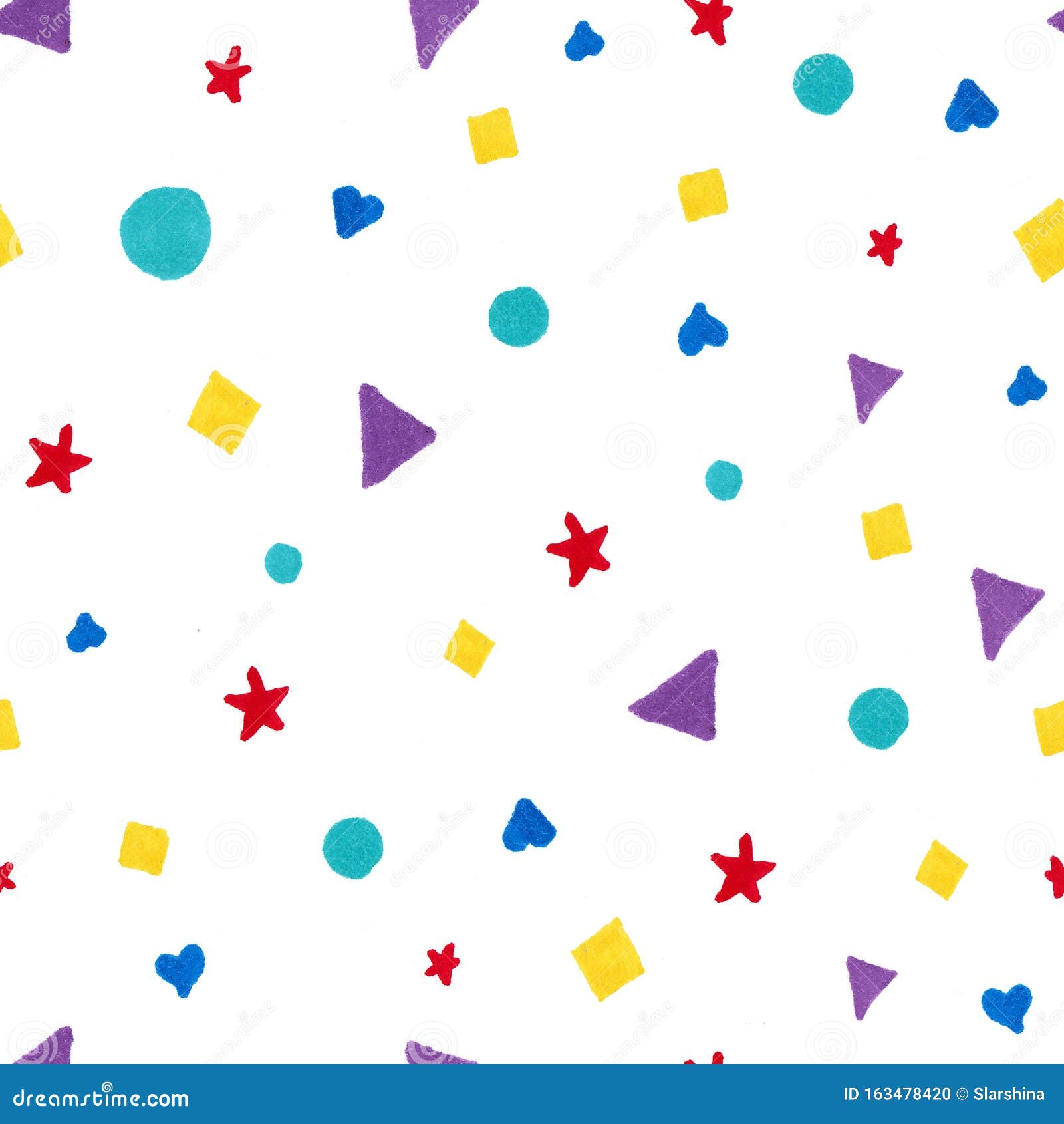 Drawn Doodle Colored Geometric Objects on a White Background. Seamless ...