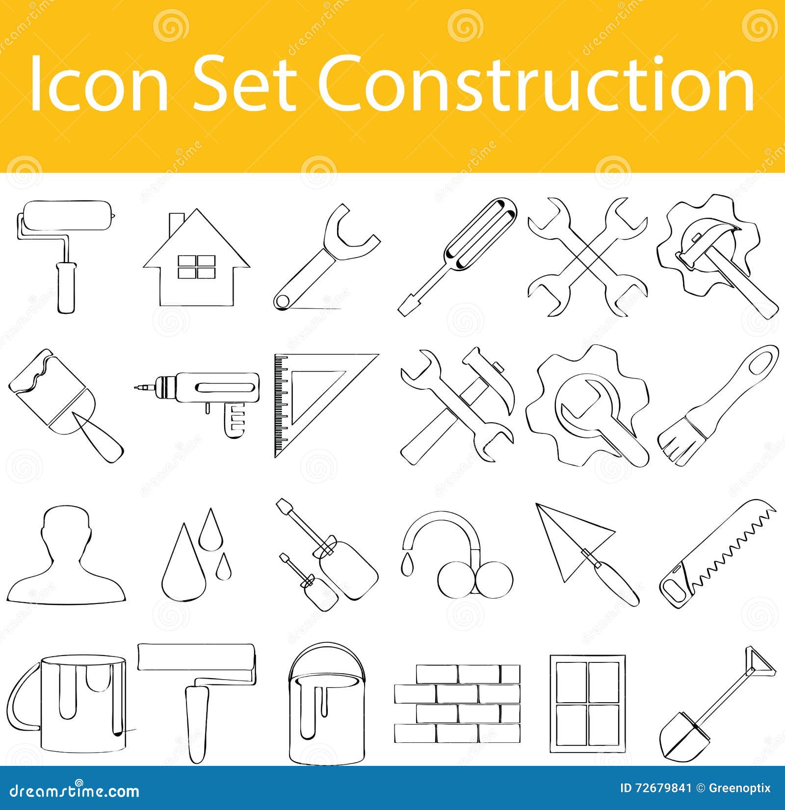 Drawn Doodle Lined Icon Set Construction I Stock Vector - Illustration ...