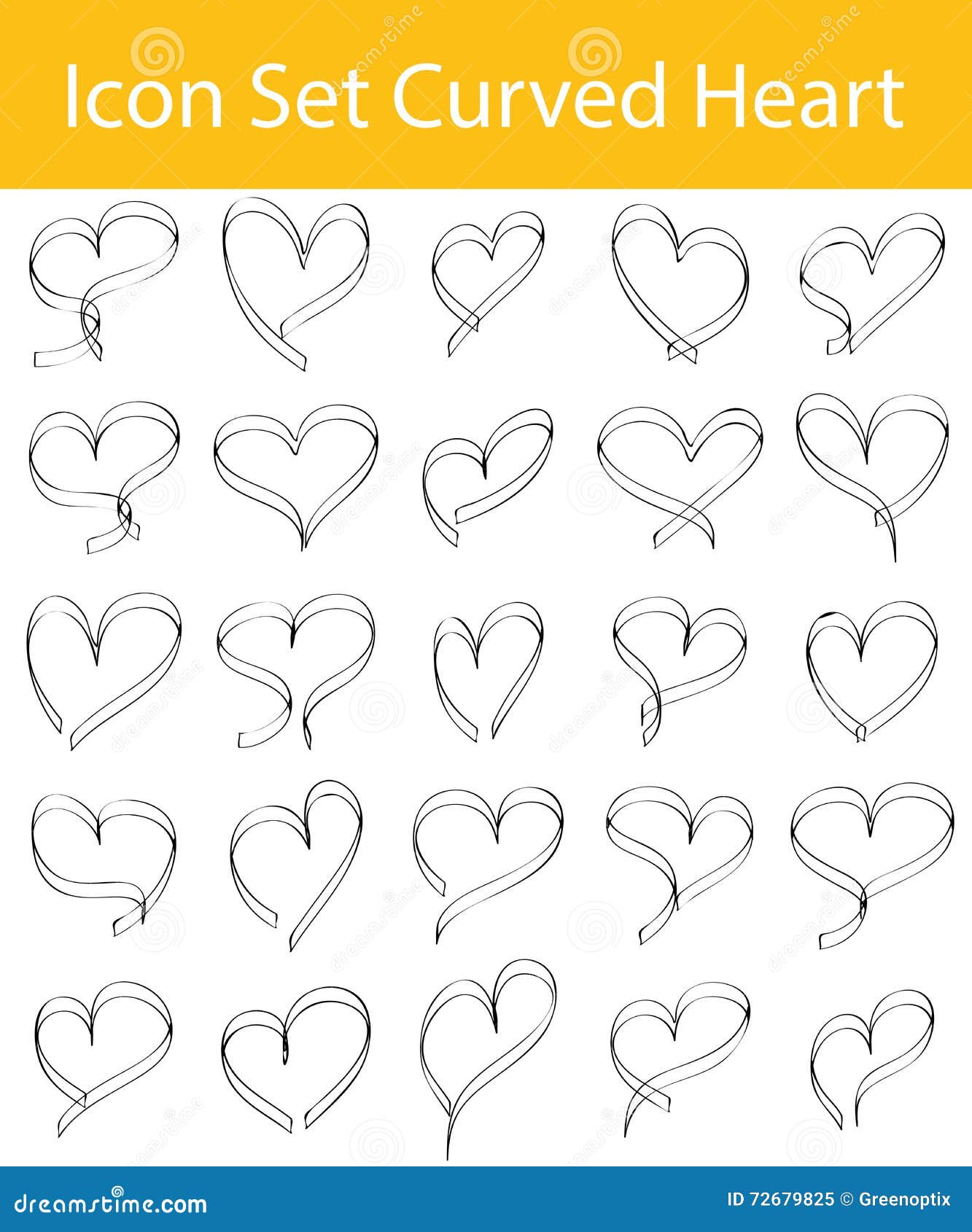 Drawn Doodle Lined Icon Set Curved Hearts Stock Vector - Illustration ...