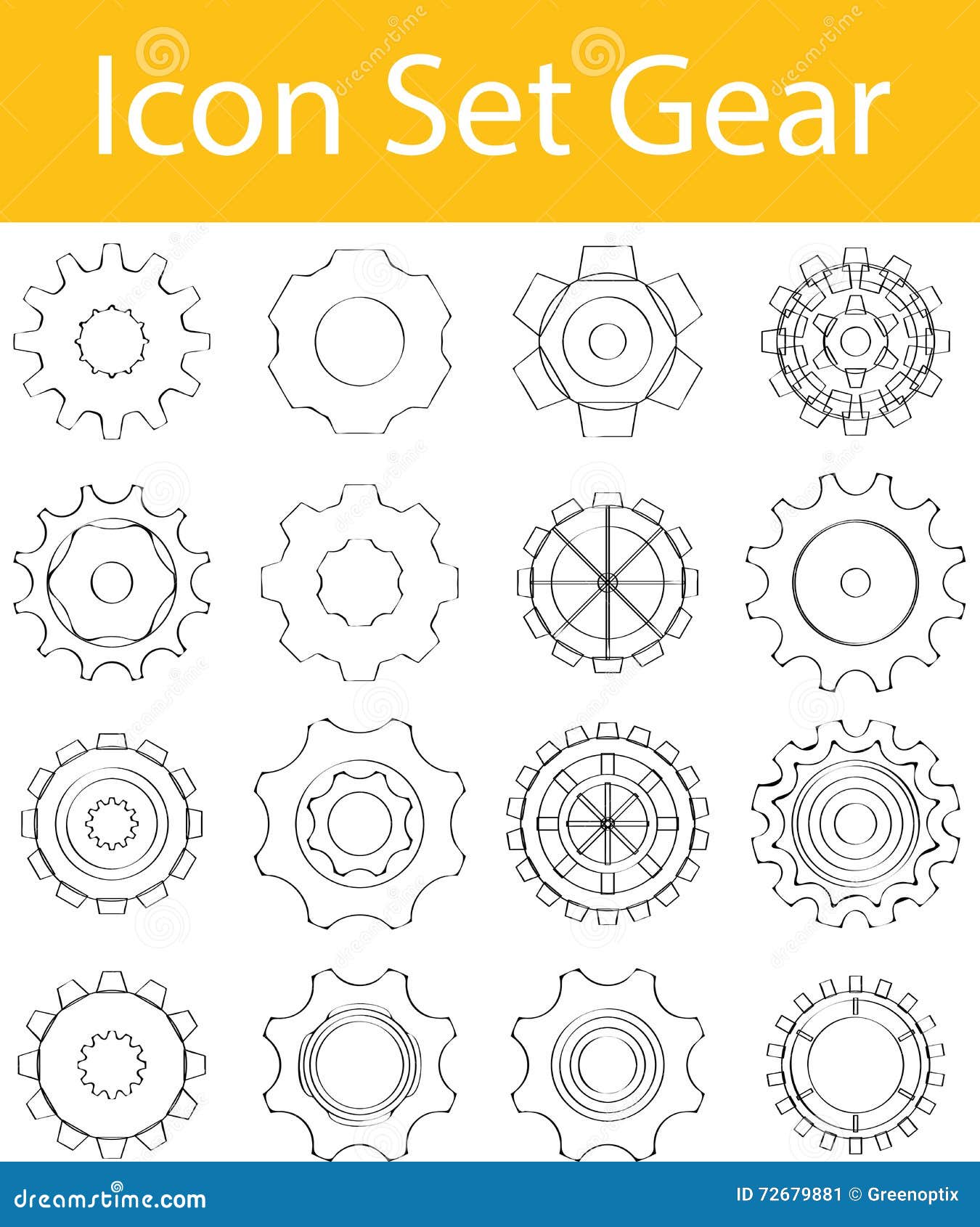 Drawn Doodle Lined Icon Set Gear I Stock Vector Illustration Of Technical Symbol 72679881