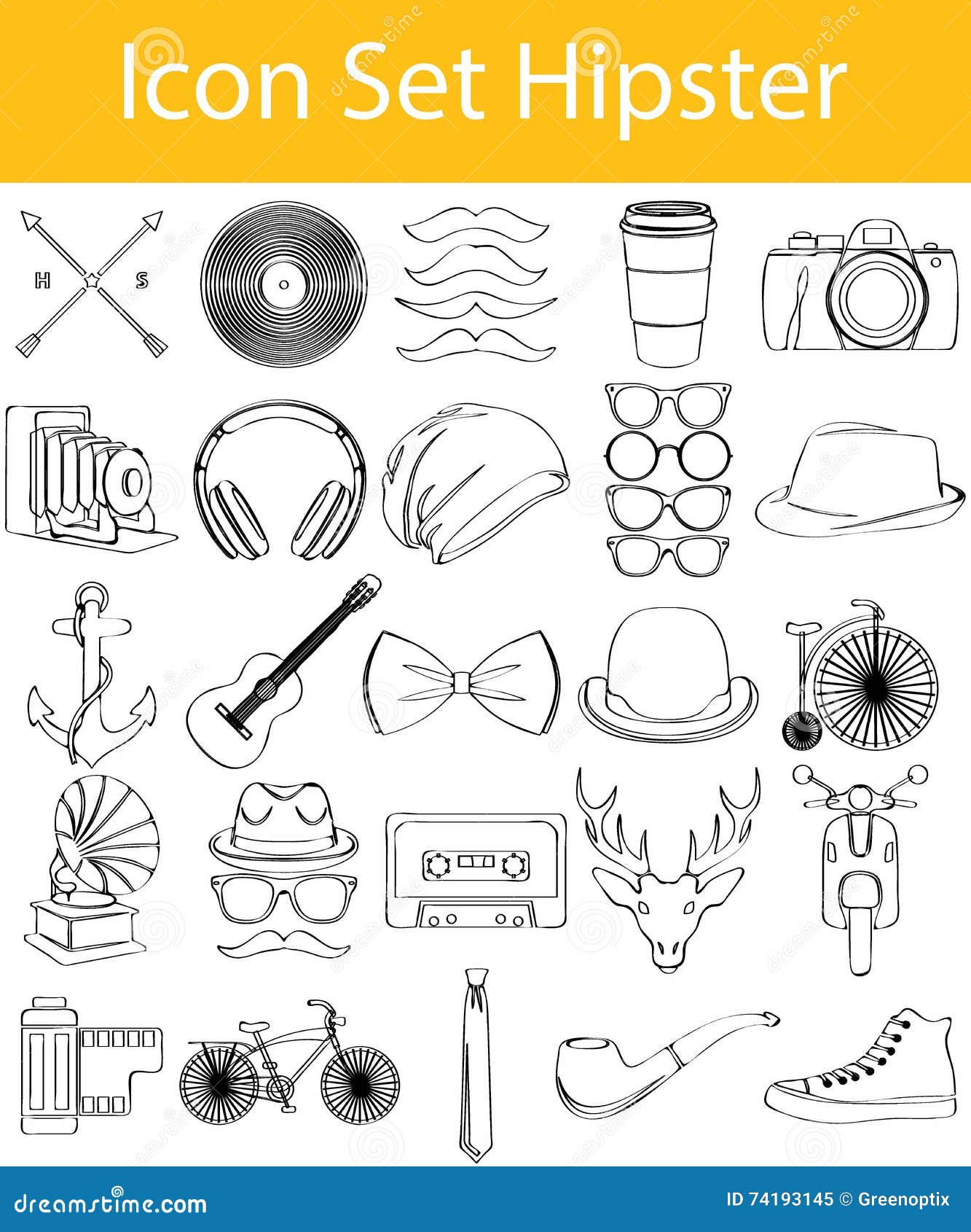 Drawn Doodle Lined Icon Set Hipster Stock Vector Illustration Of
