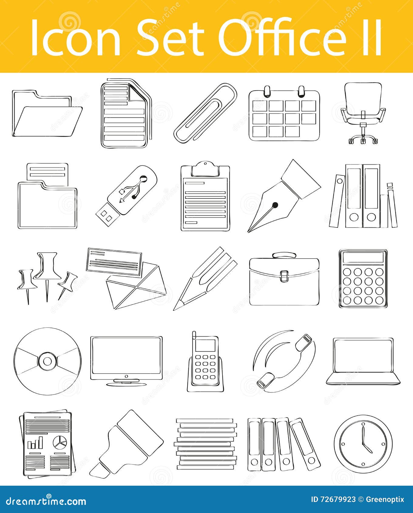 Drawn Doodle Lined Icon Set Office II Stock Vector - Illustration of ...