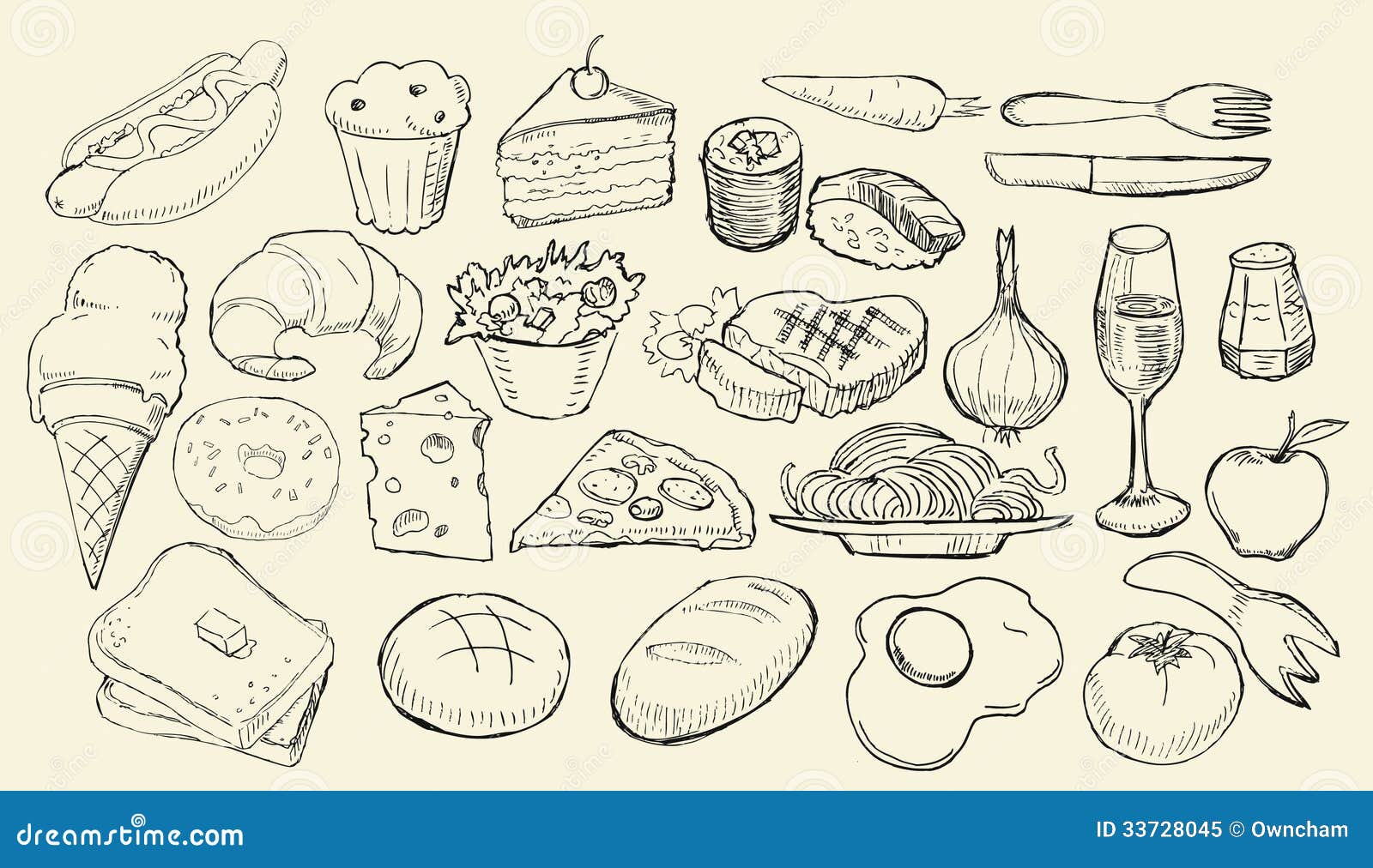Drawn Food Collection stock vector. Illustration of dinner - 33728045