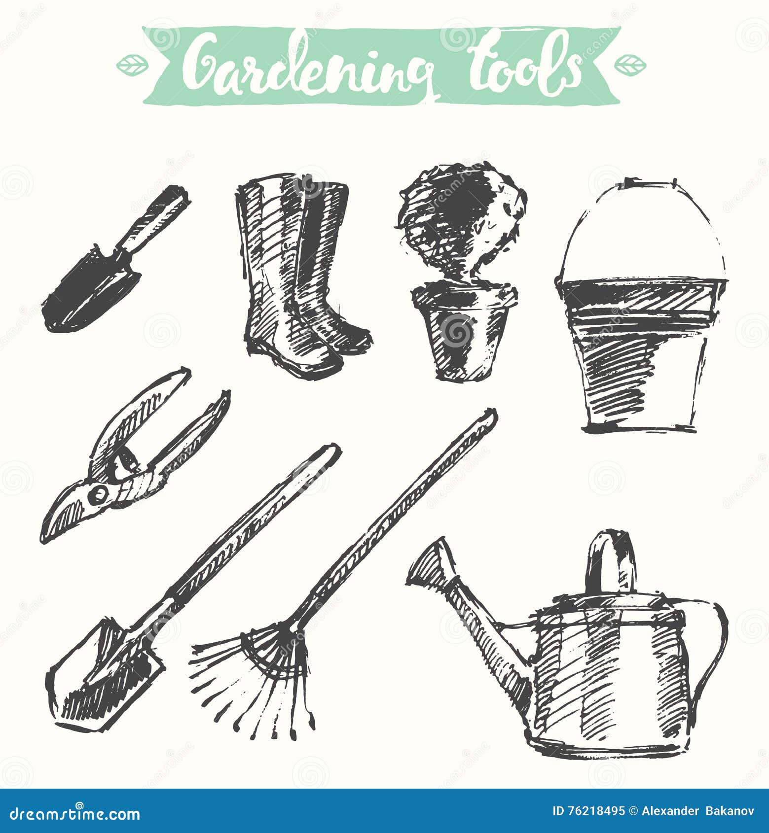Drawn Gardening Tools Vector Illustration, Sketch. Stock Vector ...