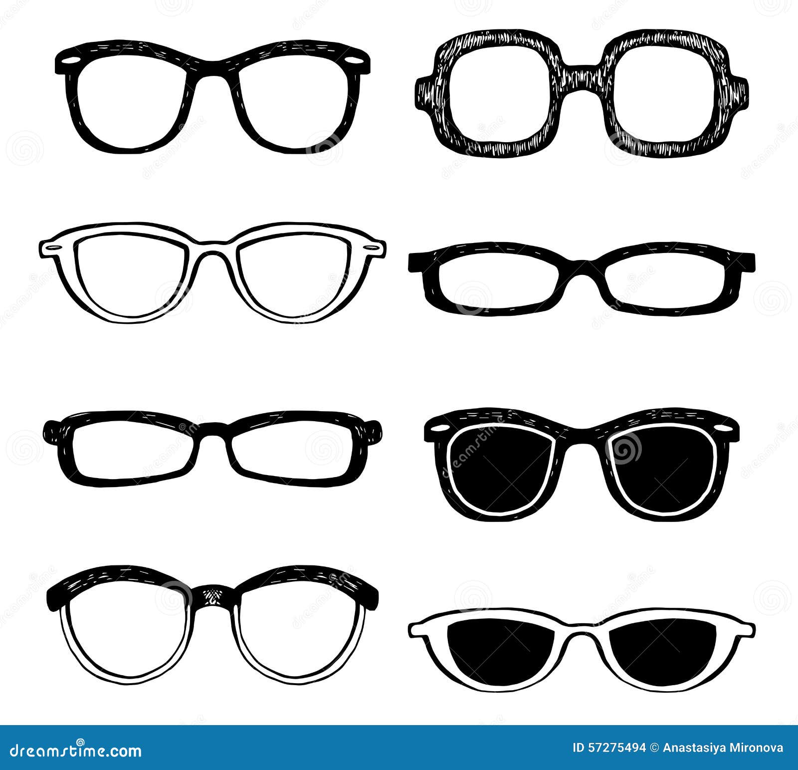 Drawn glasses vector set stock vector. Illustration of color - 57275494