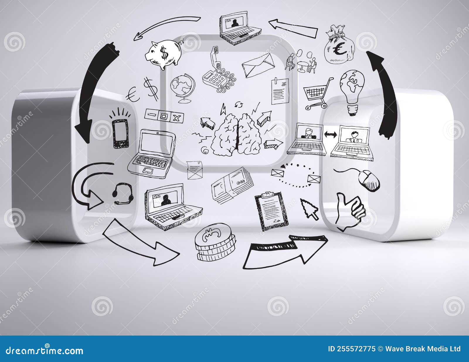 Drawn Graphics on Grey Abstract Background Stock Illustration ...