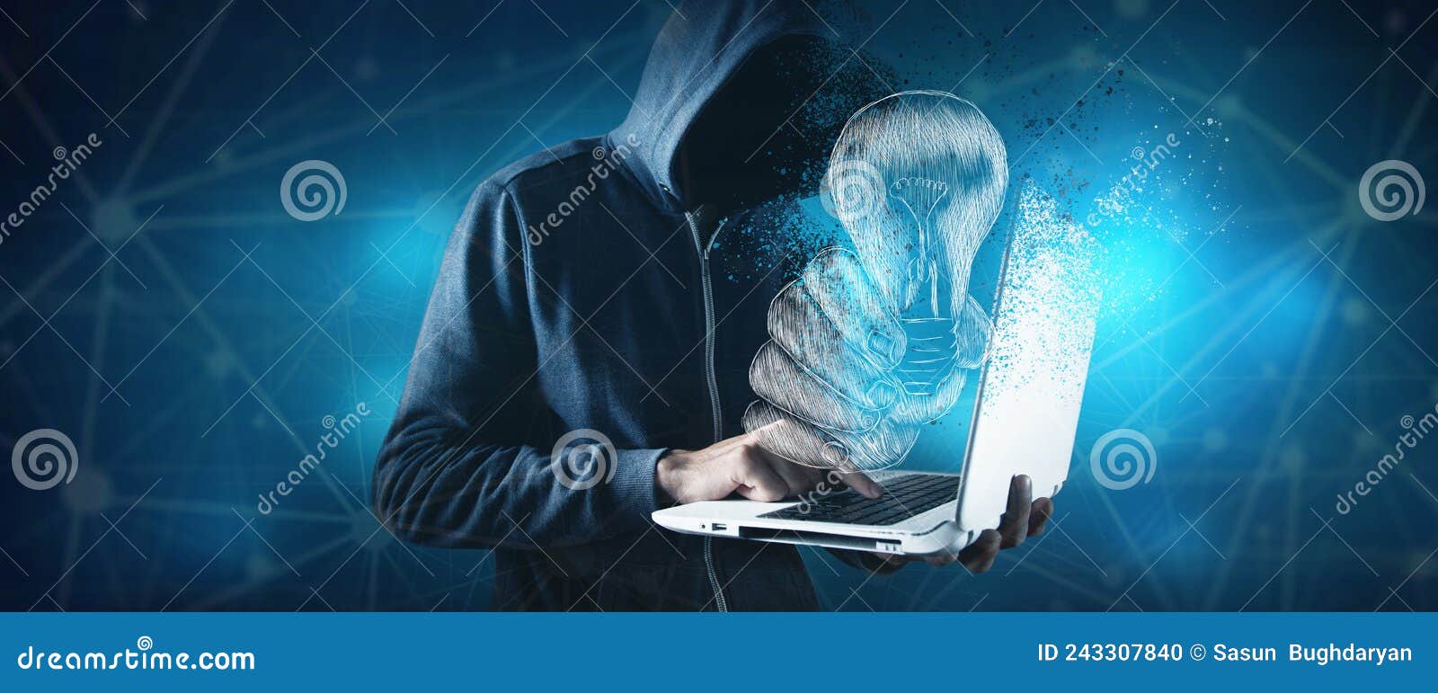 Drawn Hand Holding a Light Bulb. Hacker Holding Phone Stock Photo ...