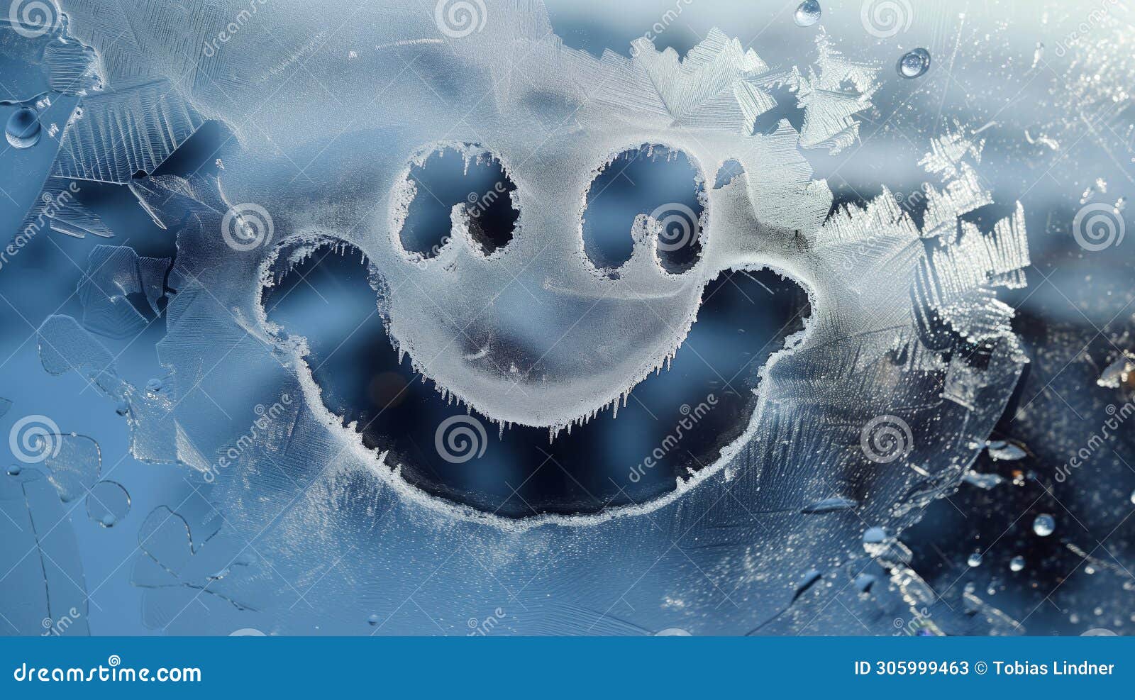 Drawn Ice Smiley at a Window, Backlight Scene Stock Illustration ...