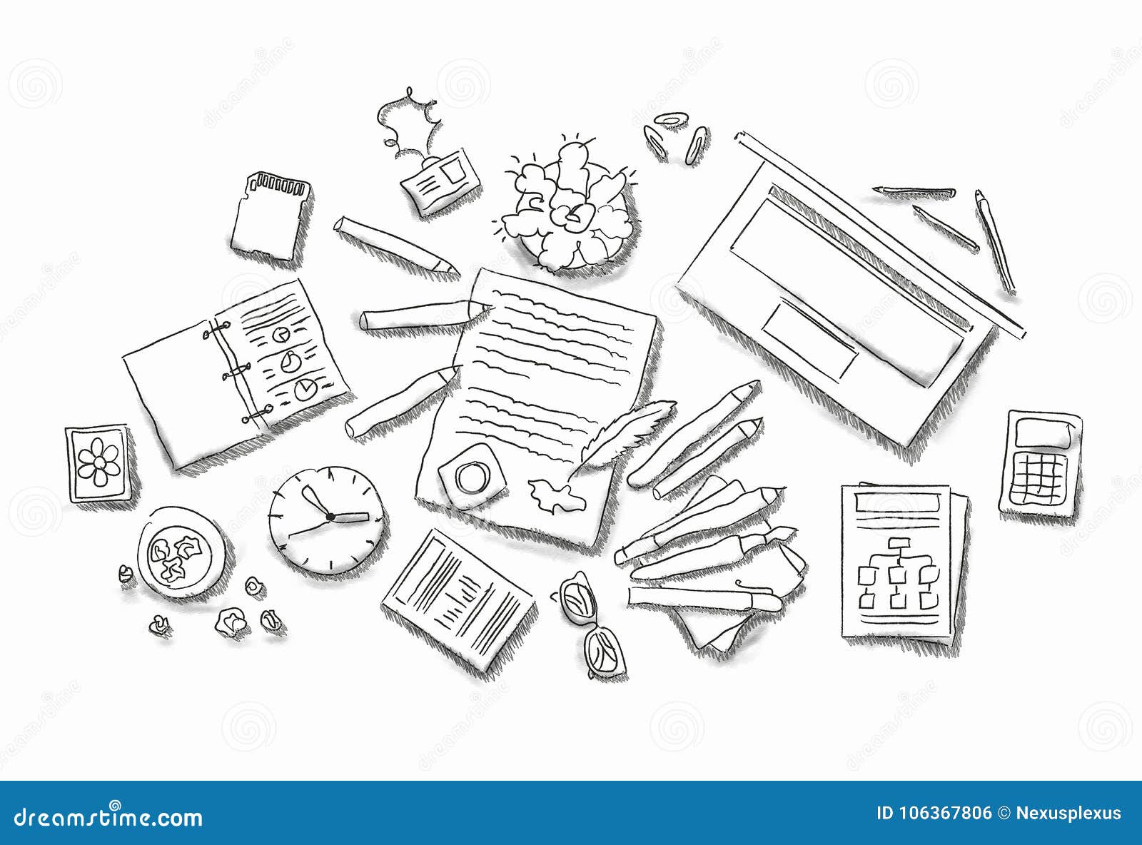Drawn Image of Work Table with Objects Stock Illustration ...
